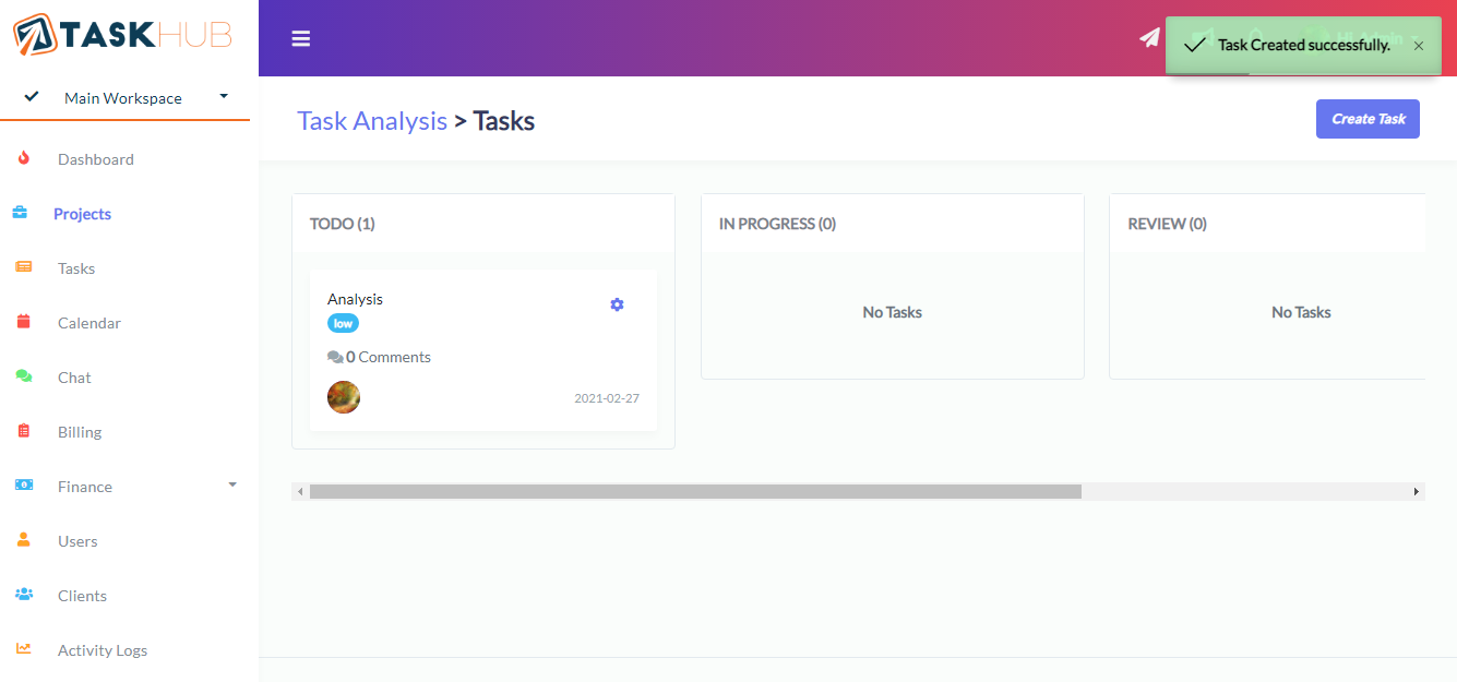Taskhub SaaS - Project Management Tool, Finance & CRM Tool by infinitietech